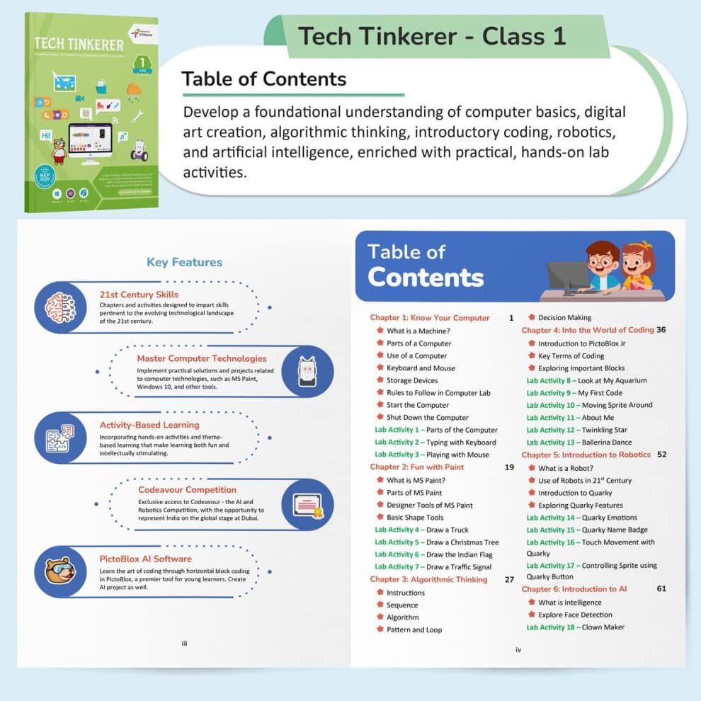 ICSE Coding, AI, Robotics and Computer Book - Class 1 | Tech Tinkerer