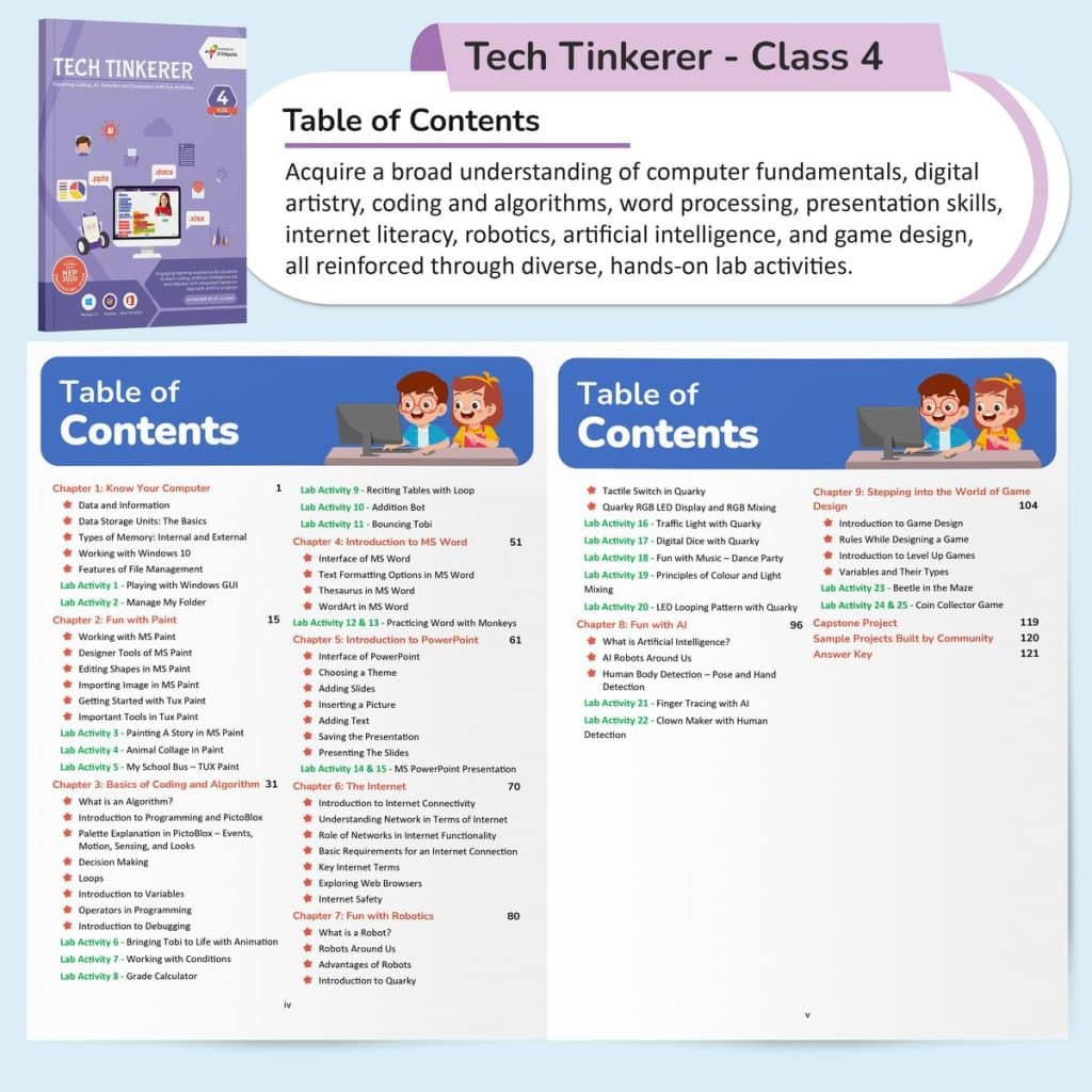 ICSE Coding, AI, Robotics and Computer Book – Class 4 | Tech Tinkerer